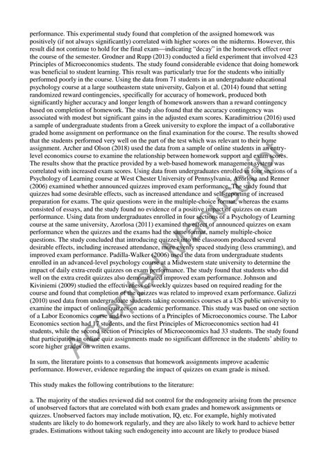 solution the impact of assignments and quizzes on exam grades a difference in difference