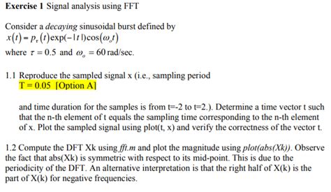 Exercise 1 Signal Analysis Using FFT Consider A Chegg Com