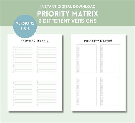 Priority Matrix Printable PDF Tasks List Template Etsy