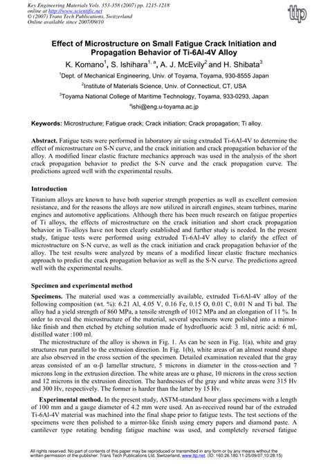 Pdf Effect Of Microstructure On Small Fatigue Crack Initiation And Propagation Behavior Of