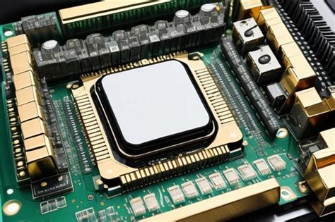 Computer Processor In The Middle Of A Gold Lattice Of Circuit Board Premium AI Generated Image