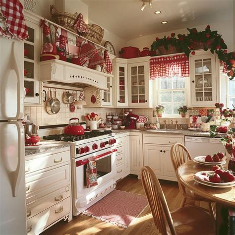 Red And White Strawberries Country Cottage Kitchen In 2025 Red