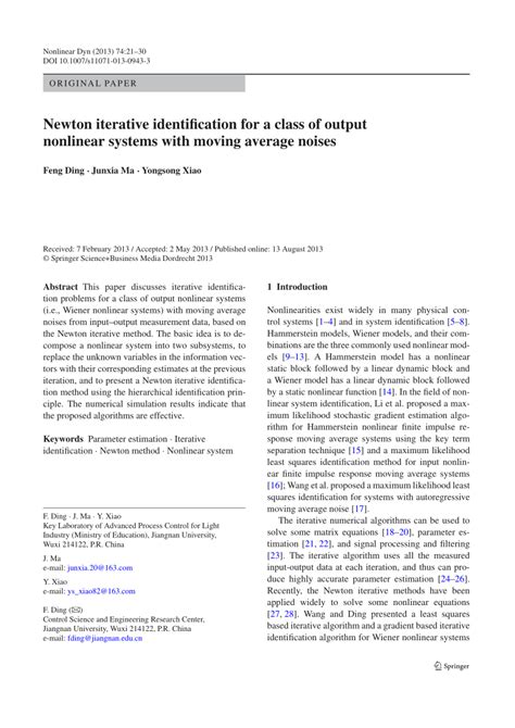 Pdf Newton Iterative Identification For A Class Of Output Nonlinear