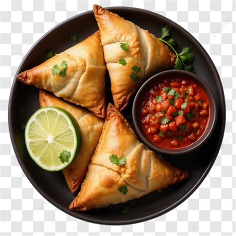 흰색 투명 배경에 고립 된 어두운 도자기 판에 매우 완벽하게 보이는 양고기 케마 사모 사의 극단적 인 최고보기 사모사 양고기 음식 Png 일러스트 및 이미지 에 대한