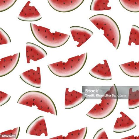 수박 조각이 있는 수채화 이음매 없는 패턴 여름 과일 디지털 종이는 흰색 배경에 분리되어 있습니다 0명에 대한 스톡 벡터 아트 및 기타 이미지 Istock