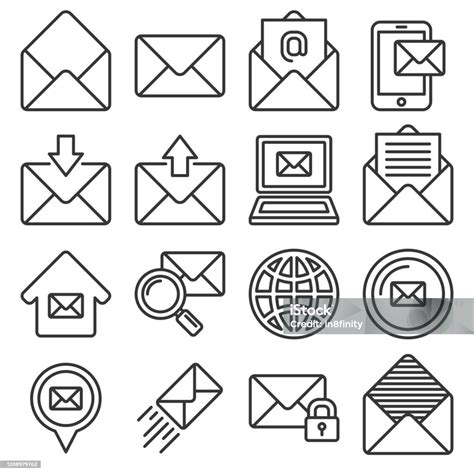 흰색 배경에 설정 된 이메일 아이콘입니다 선 스타일 벡터 전자메일에 대한 스톡 벡터 아트 및 기타 이미지 전자메일 고객 누름 버튼 Istock