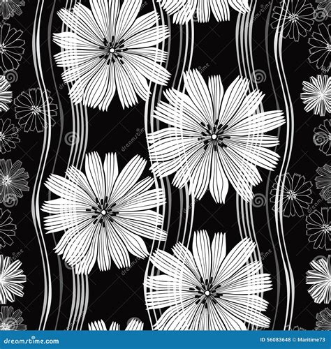 Monochrome Seamless Pattern Of Abstract Flowers Stock Illustration Illustration Of Black
