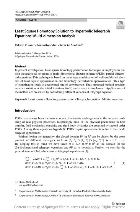 Least Square Homotopy Solution To Hyperbolic Telegraph Equations Multi Dimension Analysis