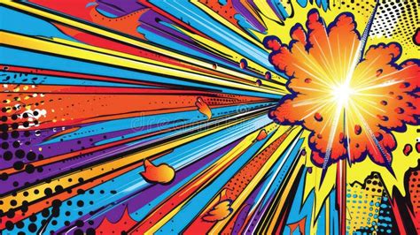 Dynamic Comic Book Style Explosion With Multicolored Rays And Patterns Stock Illustration