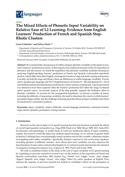 Pdf The Mixed Effects Of Phonetic Input Variability On Relative Ease