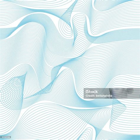 Abstract Vector Seamless Moire Pattern With Waving Curling Lines Blue And White Ornament Stock
