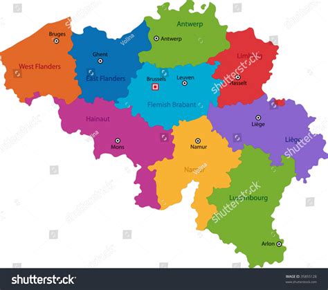 Colorful Belgium Map Provinces Main Cities Stock Vector 35855128