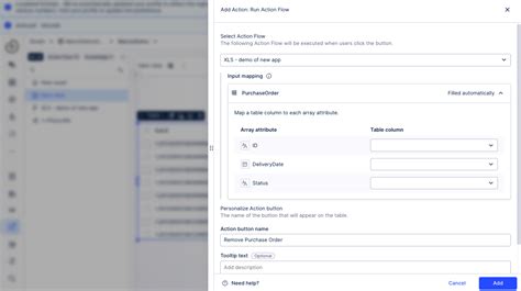 configuring actions for multiple row executions