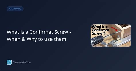 Summary Of What Is A Confirmat Screw When And Why To Use Them