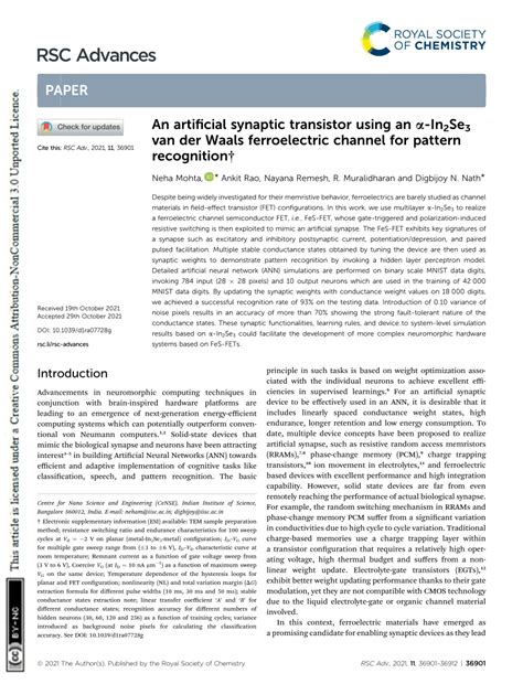 Pdf An Artificial Synaptic Transistor Using An α In 2 Se 3 Van Der