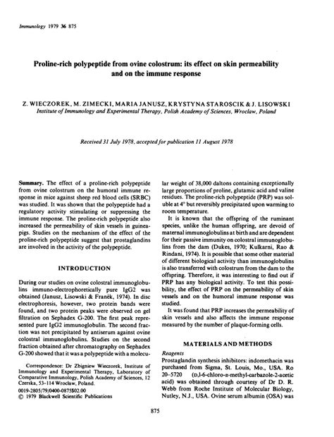 Proline Rich Polypeptide From Ovine Colostrum Its Effect On Skin