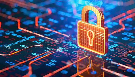 Holographic Padlock Amidst Data Streams And Binary Code In High Tech