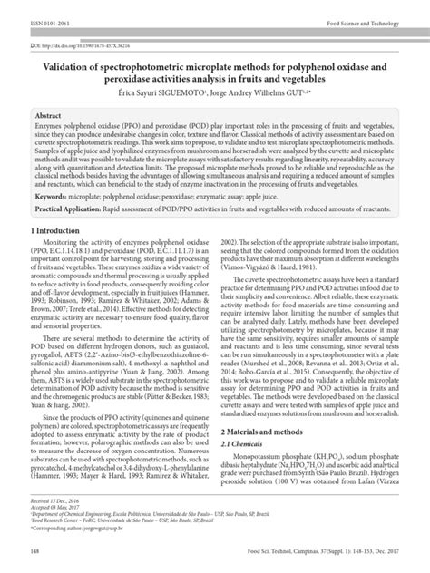 Validation Of Spectrophotometric Microplate Methods For Polyphenol Oxidase And Peroxidase