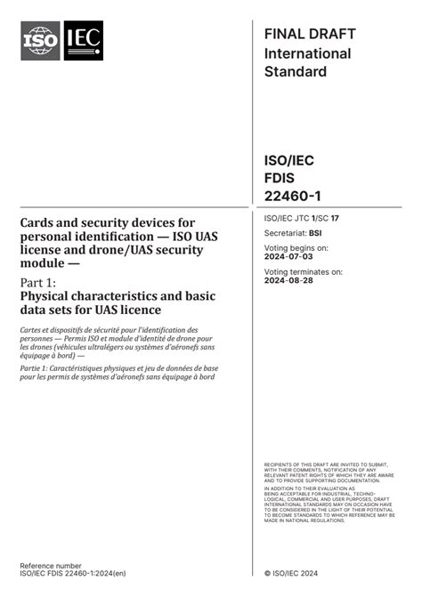 ISO IEC FDIS 22460 1 Cards And Security Devices For Personal Identification ISO UAS License And