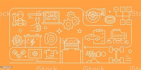 자동차 서비스 관련 벡터 배너 디자인 컨셉 아이콘이 있는 모던 라인 스타일 수리에 대한 스톡 벡터 아트 및 기타 이미지 수리 0명 가솔린 Istock