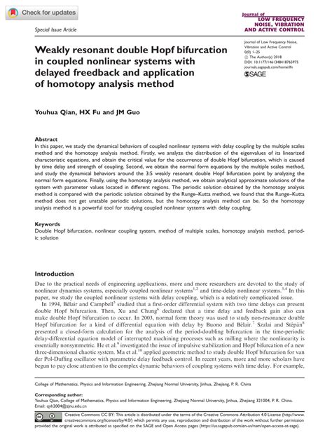 Pdf Weakly Resonant Double Hopf Bifurcation In Coupled Nonlinear Systems With Delayed