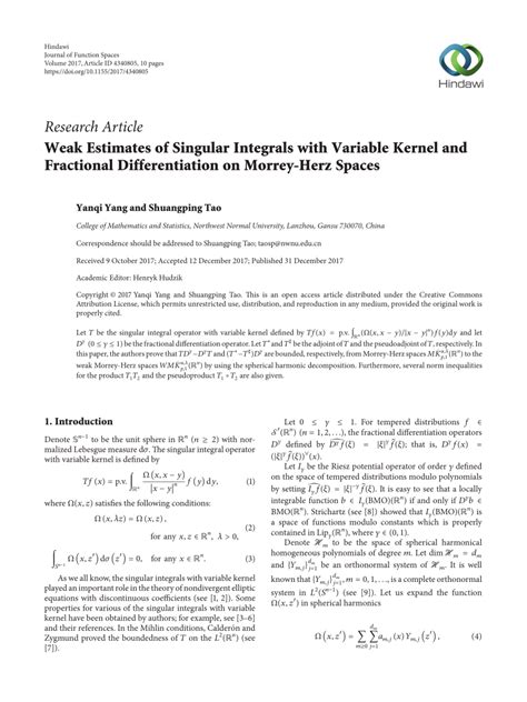 Pdf Weak Estimates Of Singular Integrals With Variable Kernel And Fractional Differentiation