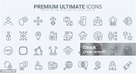 미래 혁신을 위한 디지털 기술 얇은 선 아이콘 세트 현대 기계 기호 아이콘에 대한 스톡 벡터 아트 및 기타 이미지 아이콘