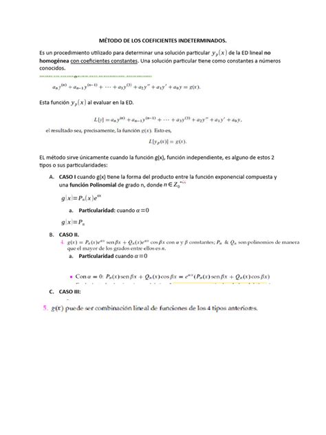Método De Coeficientes Indeterminados Descargar Gratis Pdf