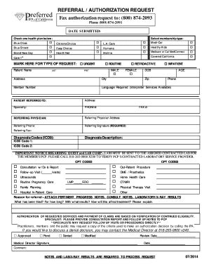 2016 2026 Form Ca Preferred Ipa Referralauthorization Request Blank