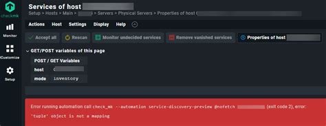 Checkmk Raw 2 3 Error Running Automation Call Service Discovery Preview Exit Code 2 Error