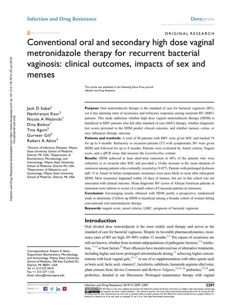 Pdf Conventional Oral And Secondary High Dose Vaginal Metronidazole