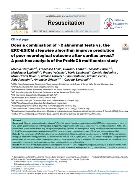 Pdf Does A Combination Of ≥2 Abnormal Tests Vs The Erc Esicm