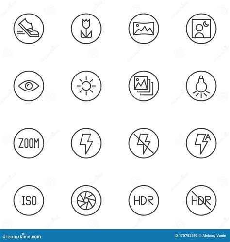 Photo Camera Settings Line Icons Set Stock Vector Illustration Of