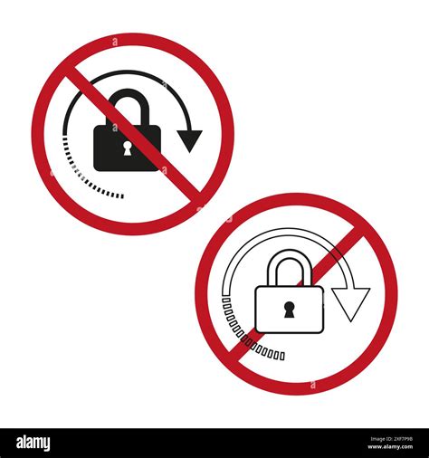No Unlocking Icons Red Prohibition Signs Black Padlock Symbols