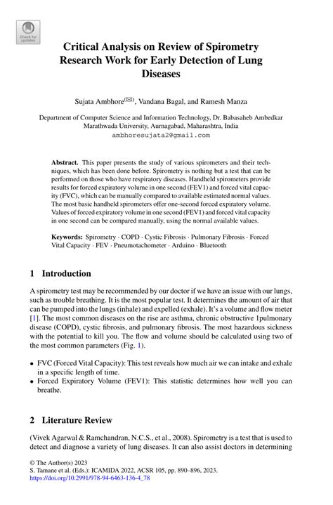 Pdf Critical Analysis On Review Of Spirometry Research Work For Early