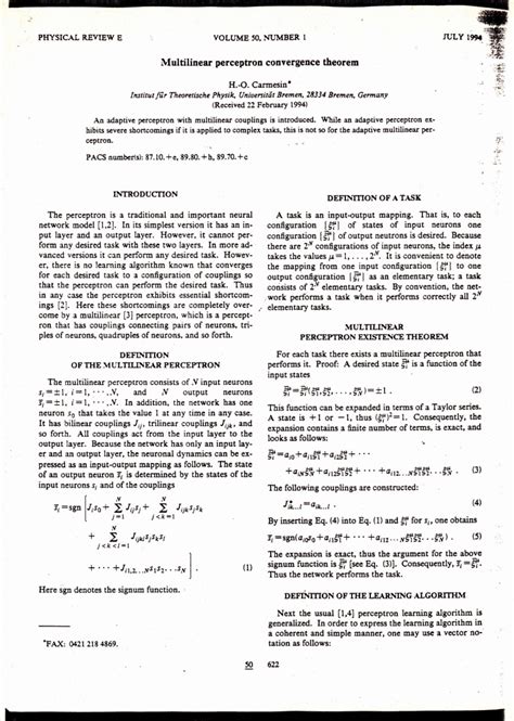 Pdf Multilinear Perceptron Convergence Theorem