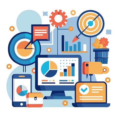 Business Strategy With Charts Graphs And Icons In Flat Design Premium