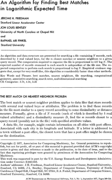 an algorithm for finding best matches in logarithmic expected time
