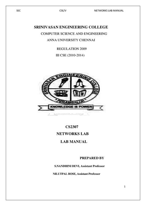 Networks Lab Manual Srinivasan Engineering College Computer Science