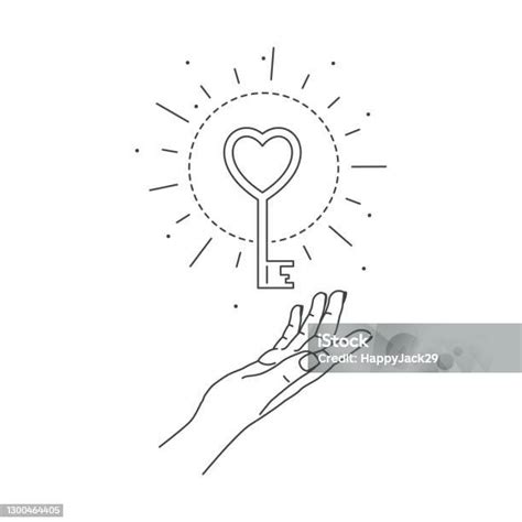 손과 신비한 사랑 키의 벡터 일러스트 라인 아트 스타일 여성스러운 제스처 사랑의 열쇠의 신비한 개념 마술사에 대한 스톡 벡터 아트 및 기타 이미지 Istock