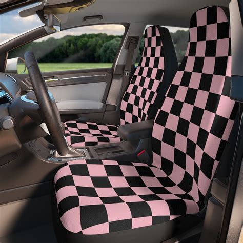 Cute Black Pink Checkered Car Seat Covers Set Of Custom Car Decor Aesthetic Car Accessories