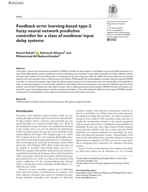 Pdf Feedback Error Learning Based Type 2 Fuzzy Neural Network Predictive Controller For A