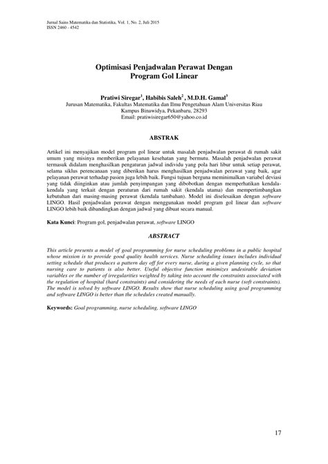 pdf optimisasi penjadwalan perawat dengan program gol linear