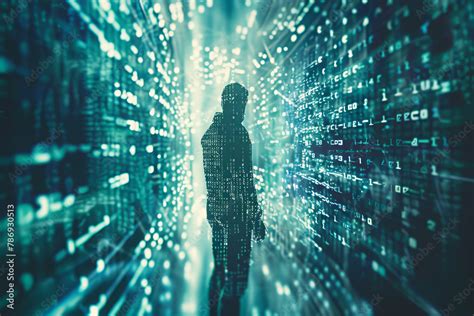 A Translucent Digital Silhouette Of A Human Immersed In A Labyrinth Of Glowing Data Streams