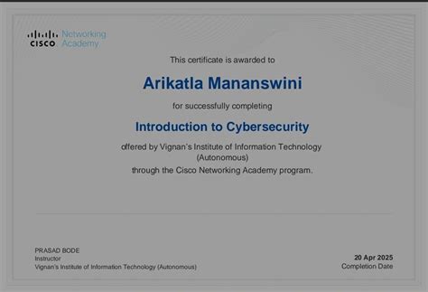 Cisco Cybersecurity Networkingacademy Informationsecurity Manaswini Arikatla