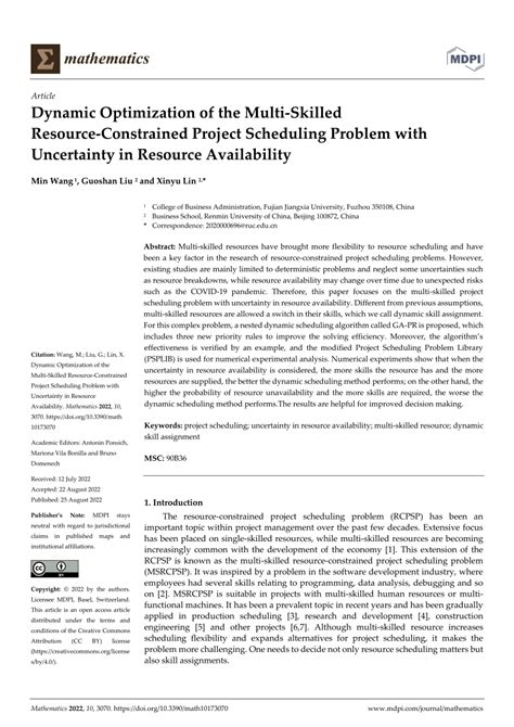 pdf dynamic optimization of the multi skilled resource constrained