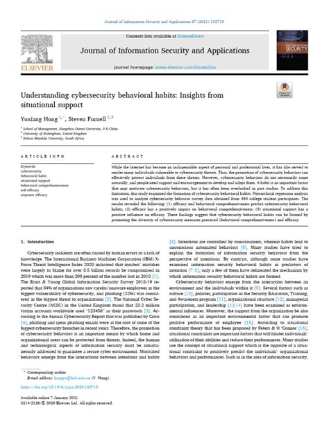 Understanding Cybersecurity Behavioral Habits Insights From Pdf Self Efficacy Computer