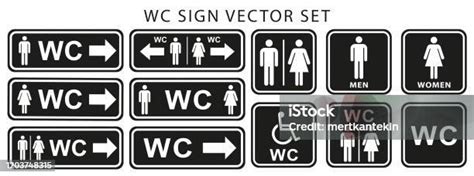 화장실 화장실 도어 플레이트 아이콘 세트입니다 여성 남성 및 장애인 용 화장실 용 인간 표지판 플랫 벡터 일러스트 기호 검은 흰색 색상 검은색에 대한 스톡 벡터 아트 및