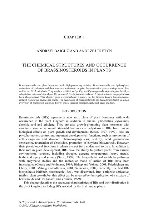 Pdf The Chemical Structures And Occurrence Of Brassinosteroids In Plants