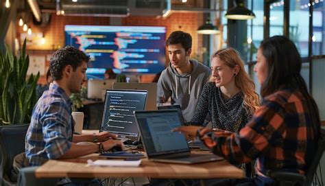 Innovative Code Discussion Young Developers In A Sleek Collaborative
